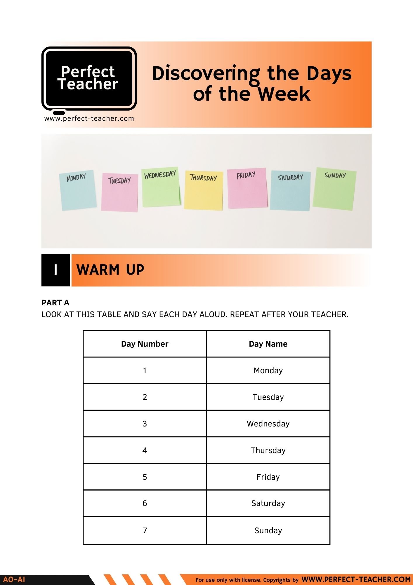 Days of the Week | ESL Lesson Plan | A0-A1