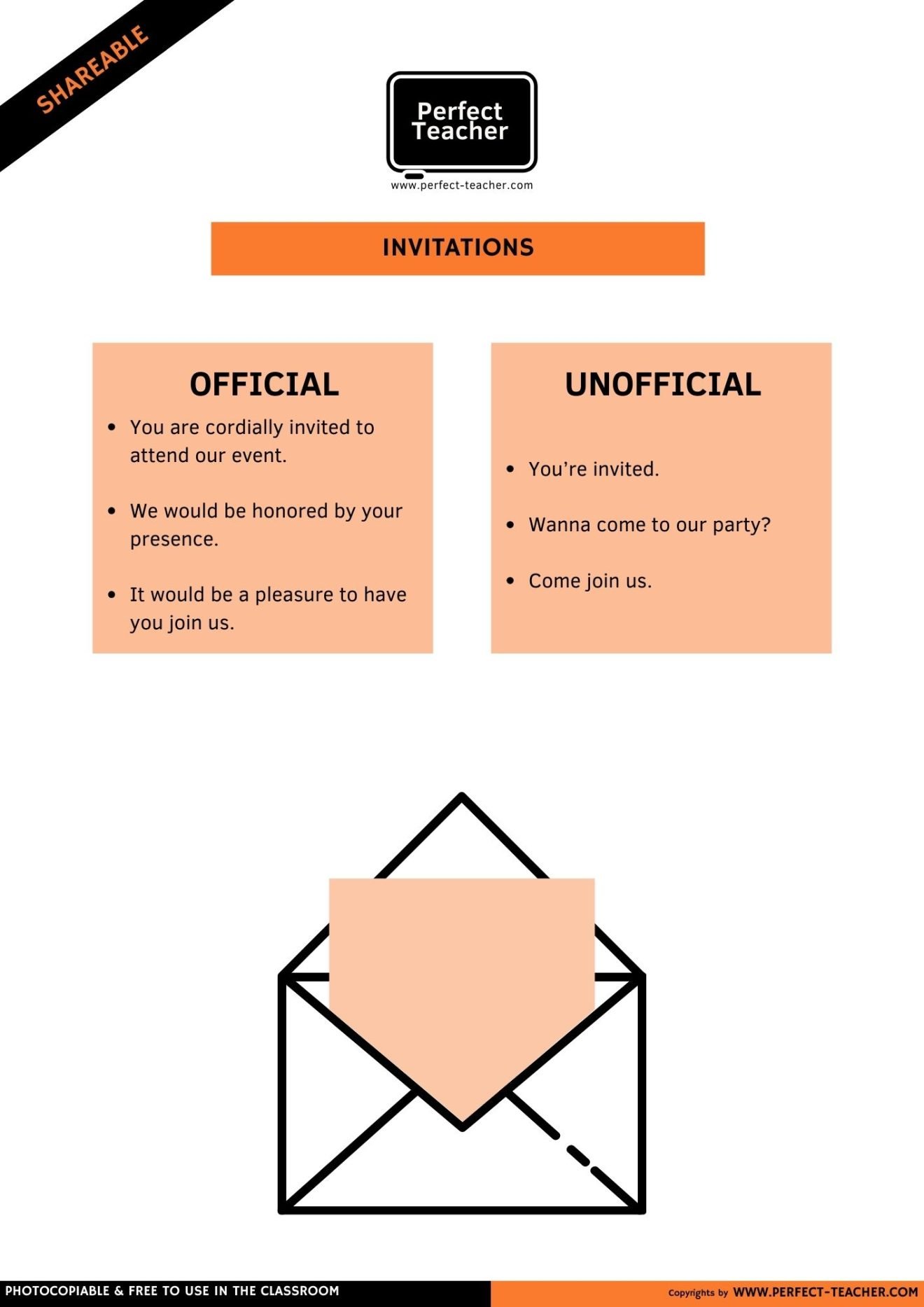 INVITATIONS - ESL WORKSHEETS - PERFECT TEACHER